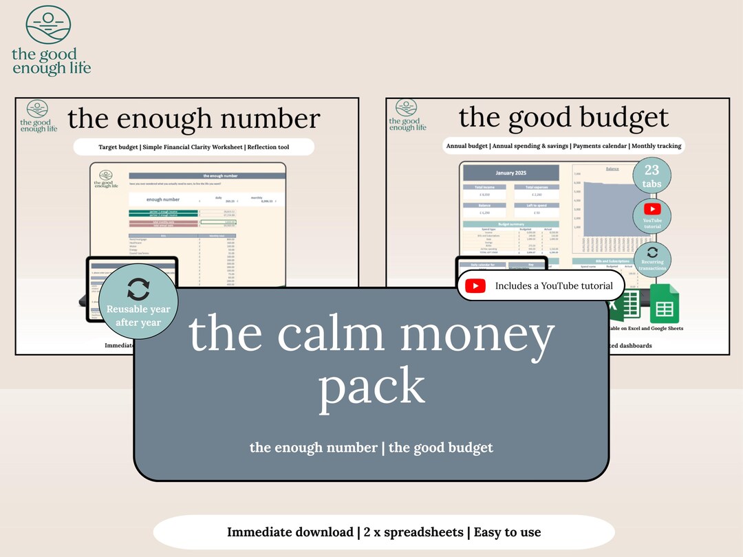 Calm Money Pack | Excel & Google Sheets Budget Spreadsheet + Enough ...