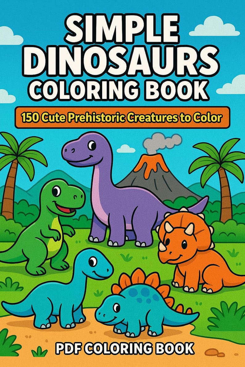 Dinosaur Coloring Book – 150 Cute Prehistoric Designs (PDF) - Etsy