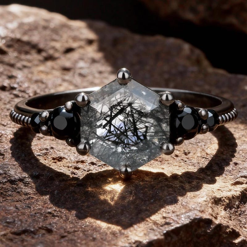 Black Tourmalated Ring - Etsy