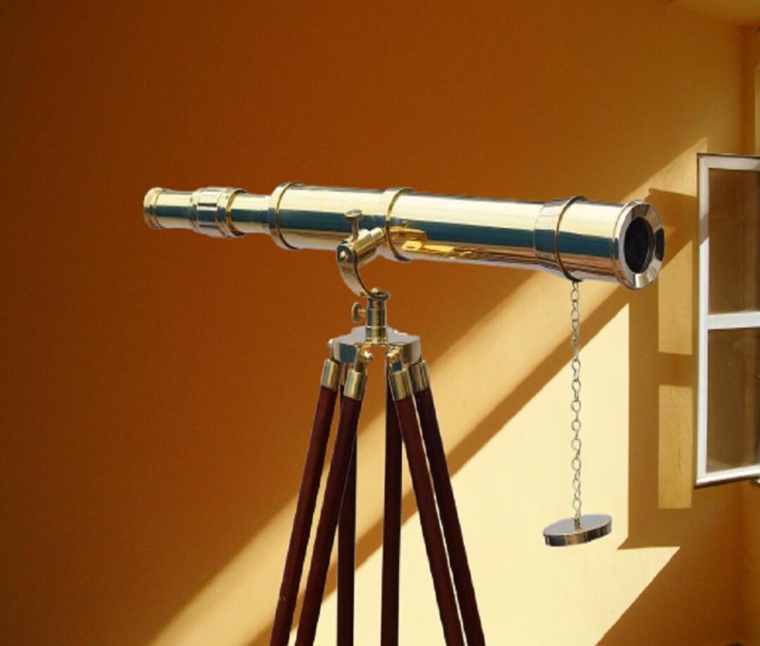 Handmade Brass Single Barrel Telescope With Wooden Tripod Vintage ...