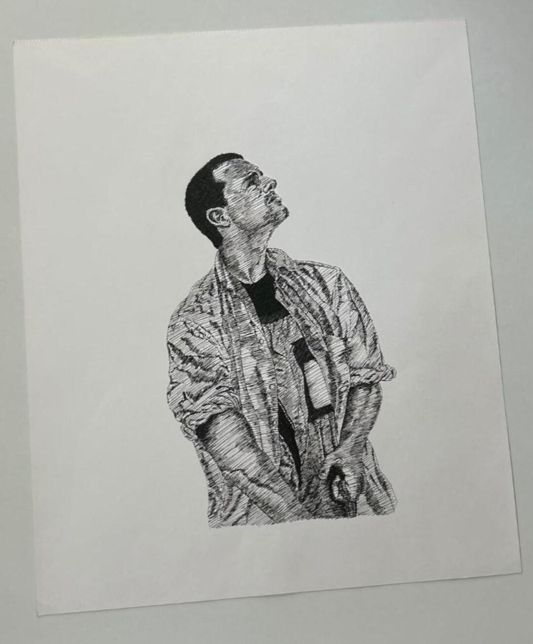 Pen and Ink Crosshatch Drawing: 90s Nautica Male Model Artwork 14" X 17 ...