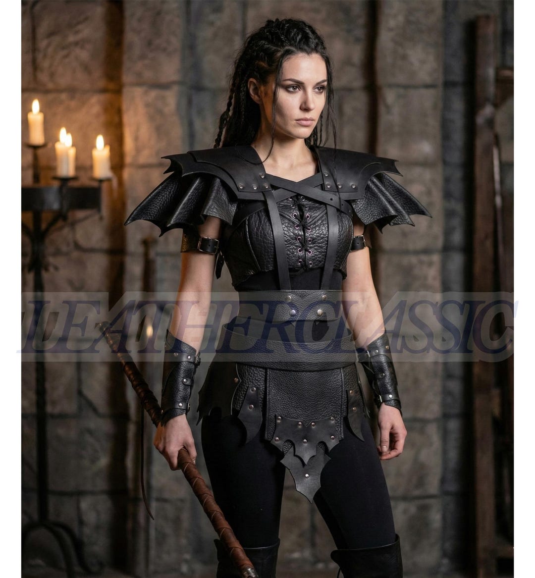 Real Leather Fantasy Armor Set | Women’s Cosplay | LARP Shoulder Armor ...