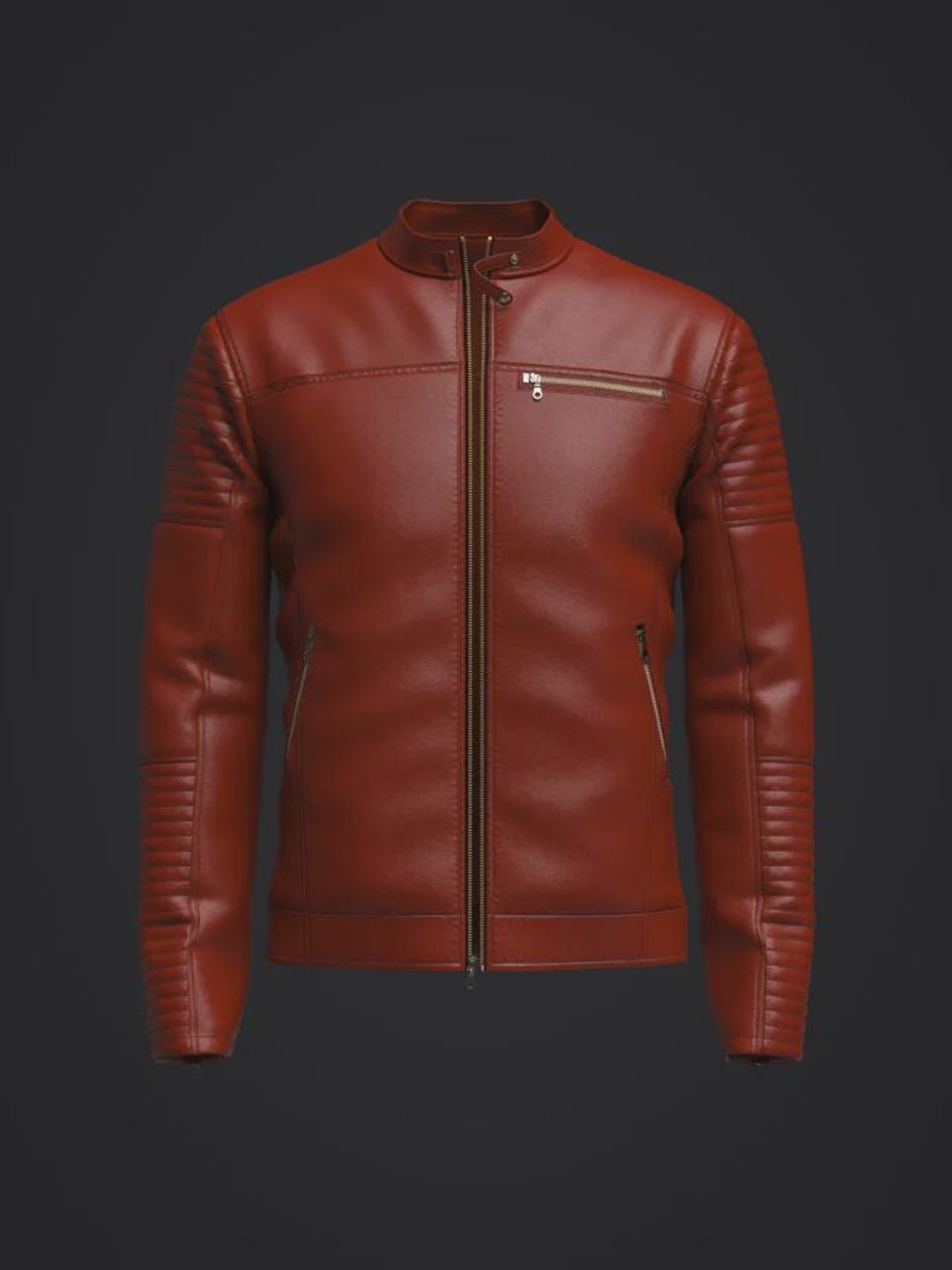 Rust Red Leather Biker Jacket: Slim Fit Vintage Motorcycle Style - Etsy