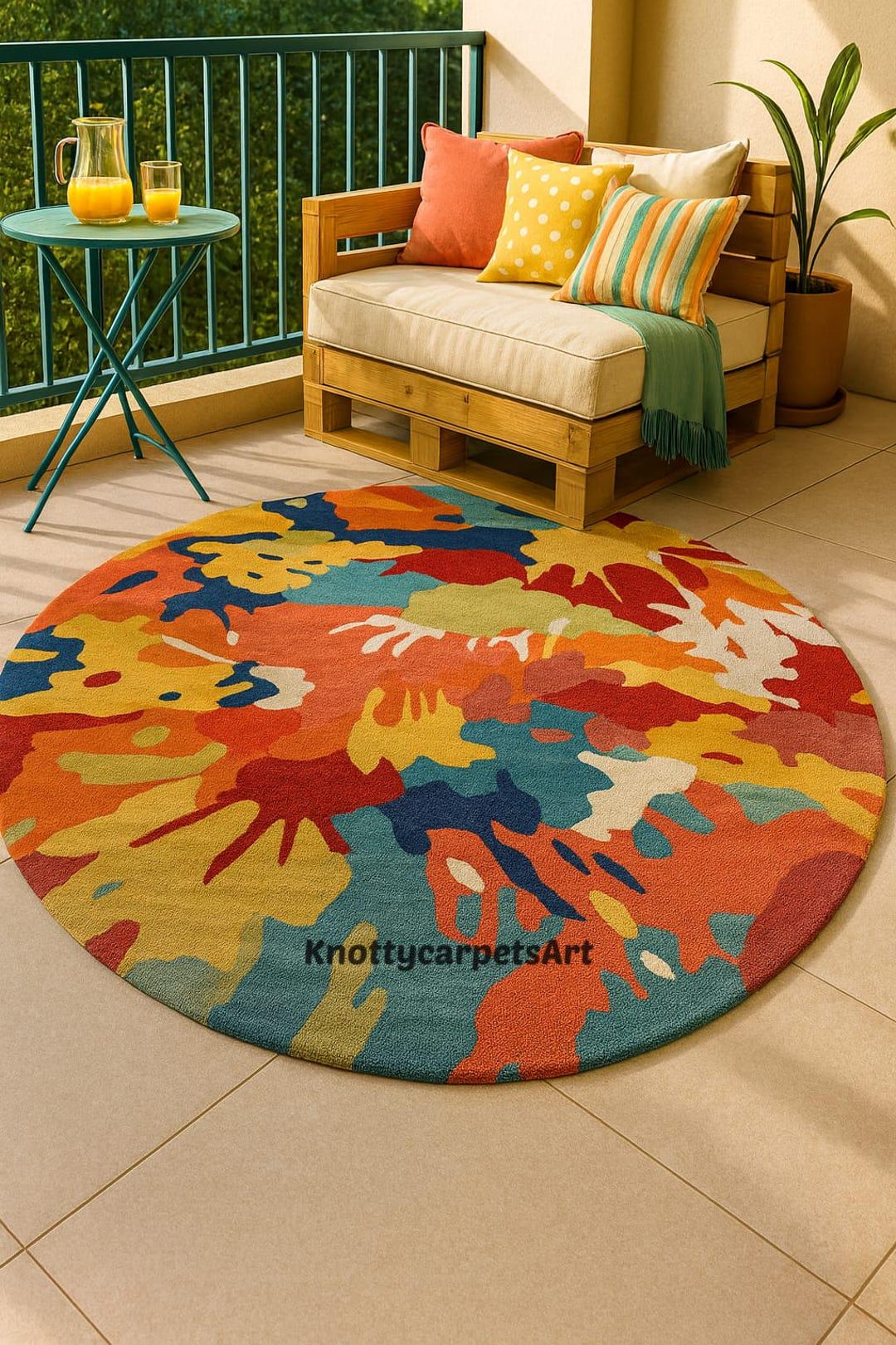 Hand-tufted Wool Round Rug: Colorful Abstract Splatter Design,round Rug ...