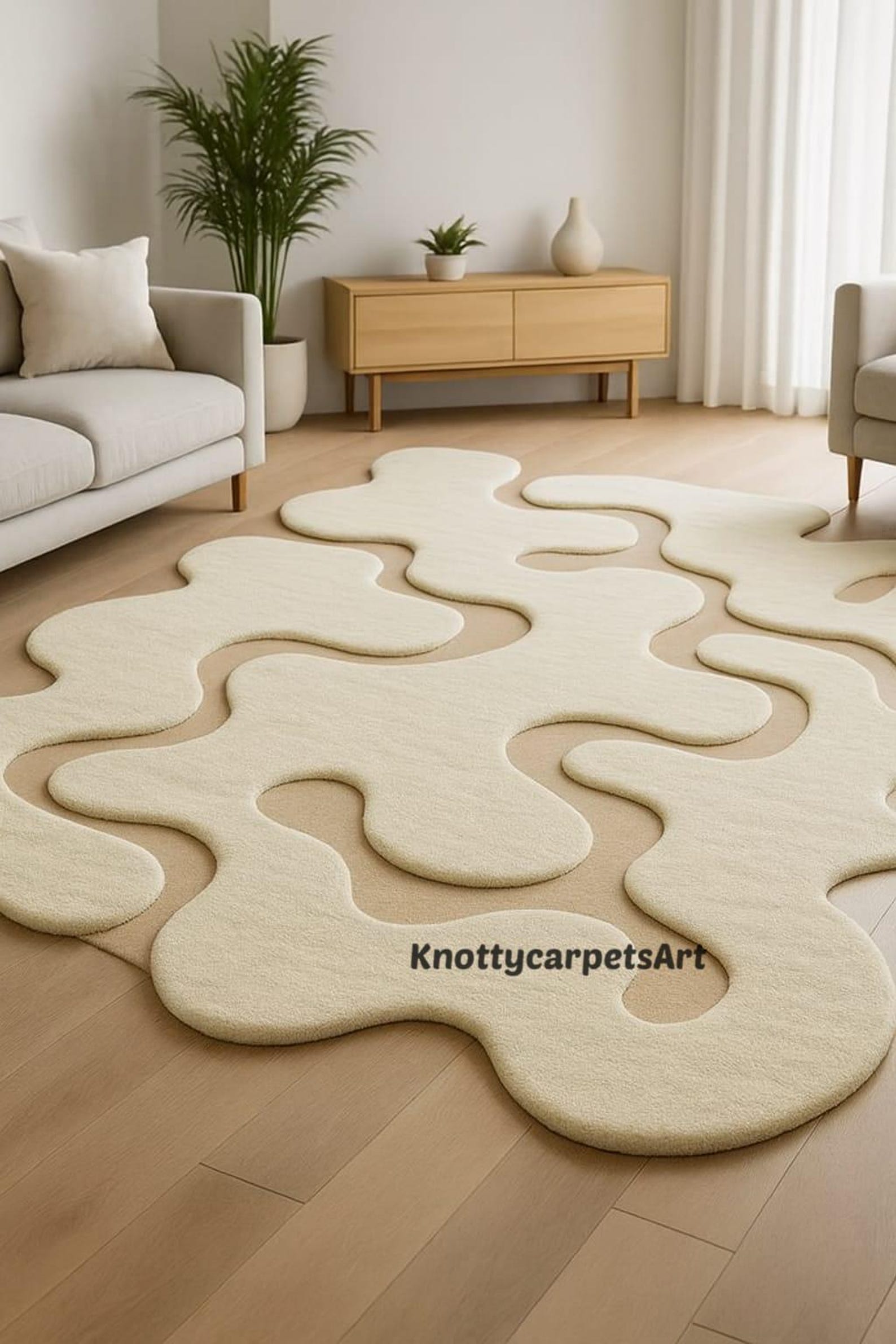 Hand-tufted Creamy White Abstract Rug: Modern Organic Area Rug - Etsy