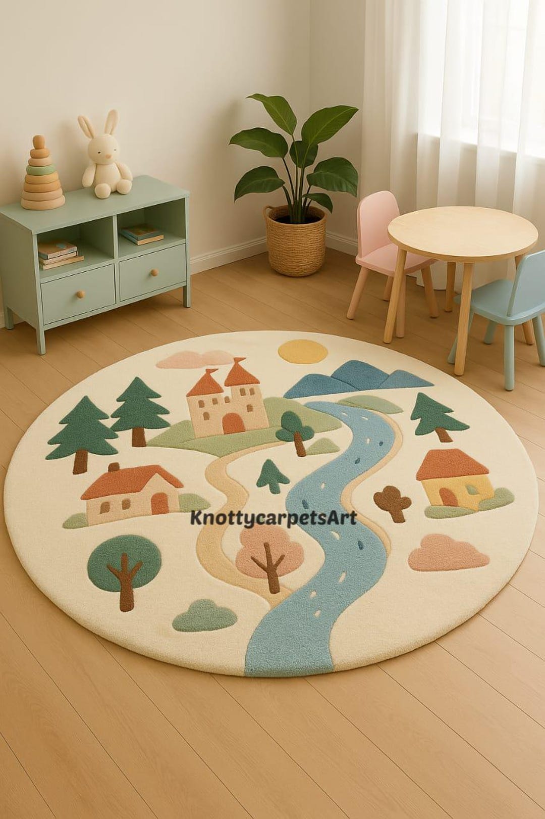 Woodland Nursery Play Rug: River Village Kids Carpet - Etsy