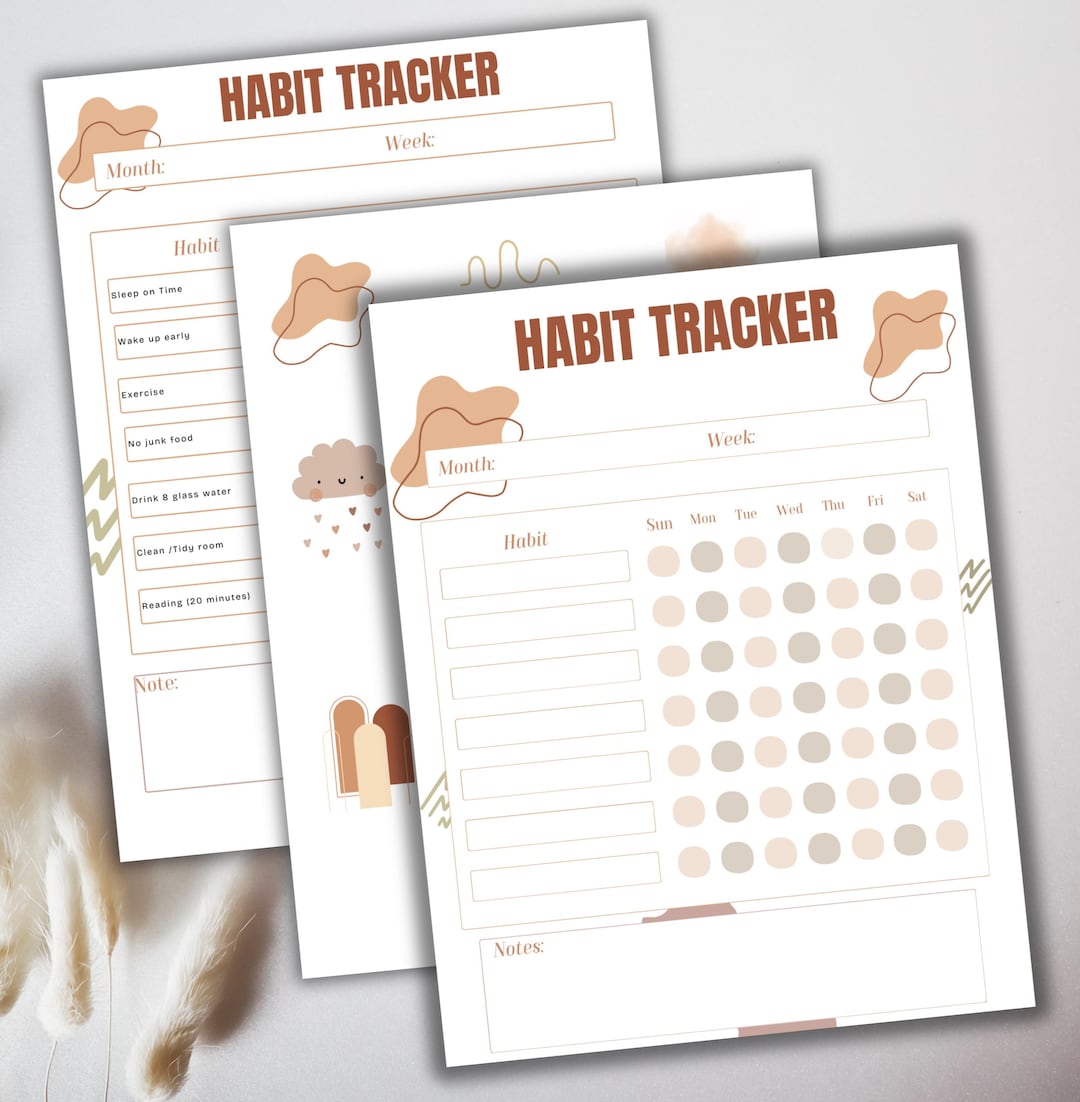 Boho Habit Tracker Printable: Daily, Weekly, Monthly Planner (PDF ...