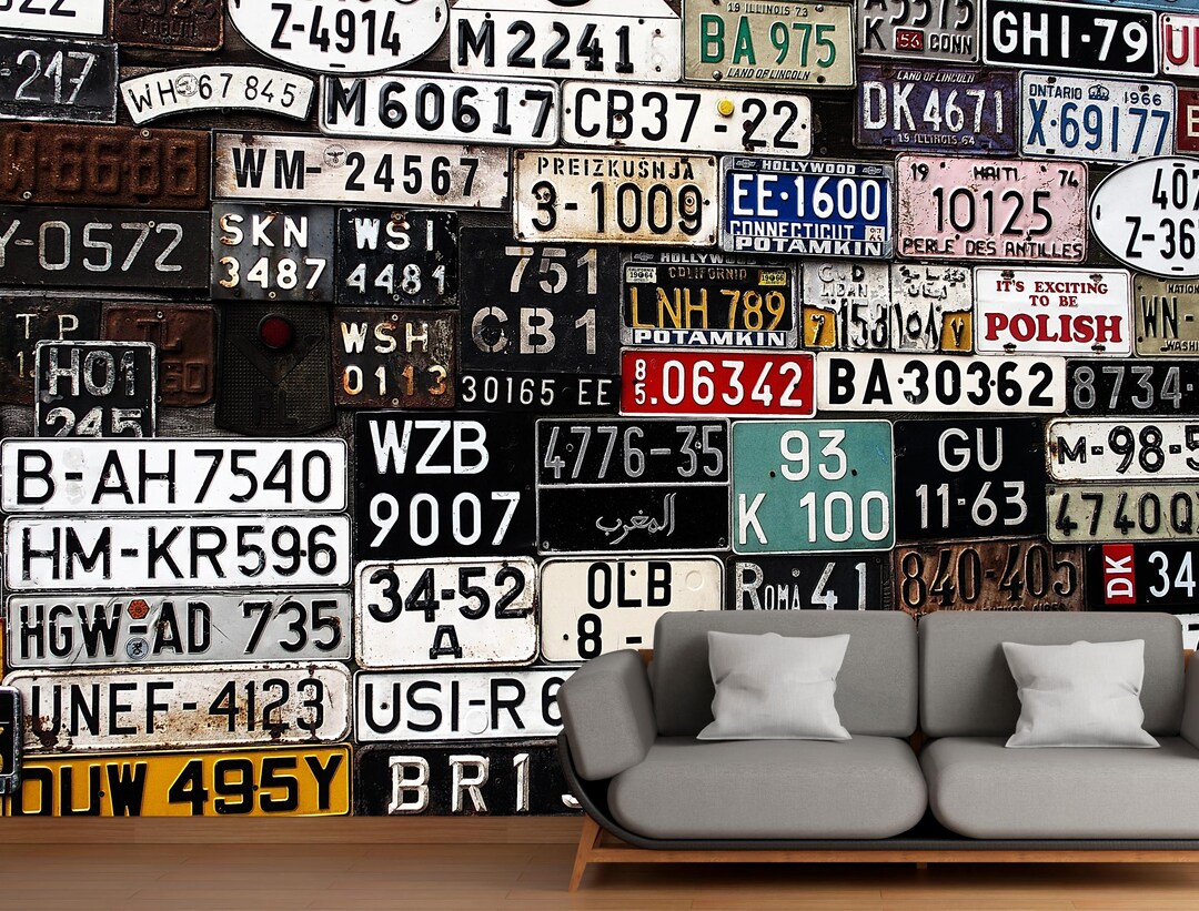 Retro Car License Plates | Mural Wall Art | Peel & Stick - Etsy