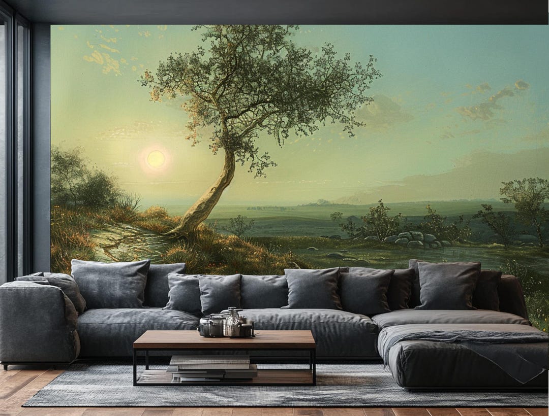 Sunset Tree Path Wallpaper Mural: Golden Light Landscape, Self-adhesive ...