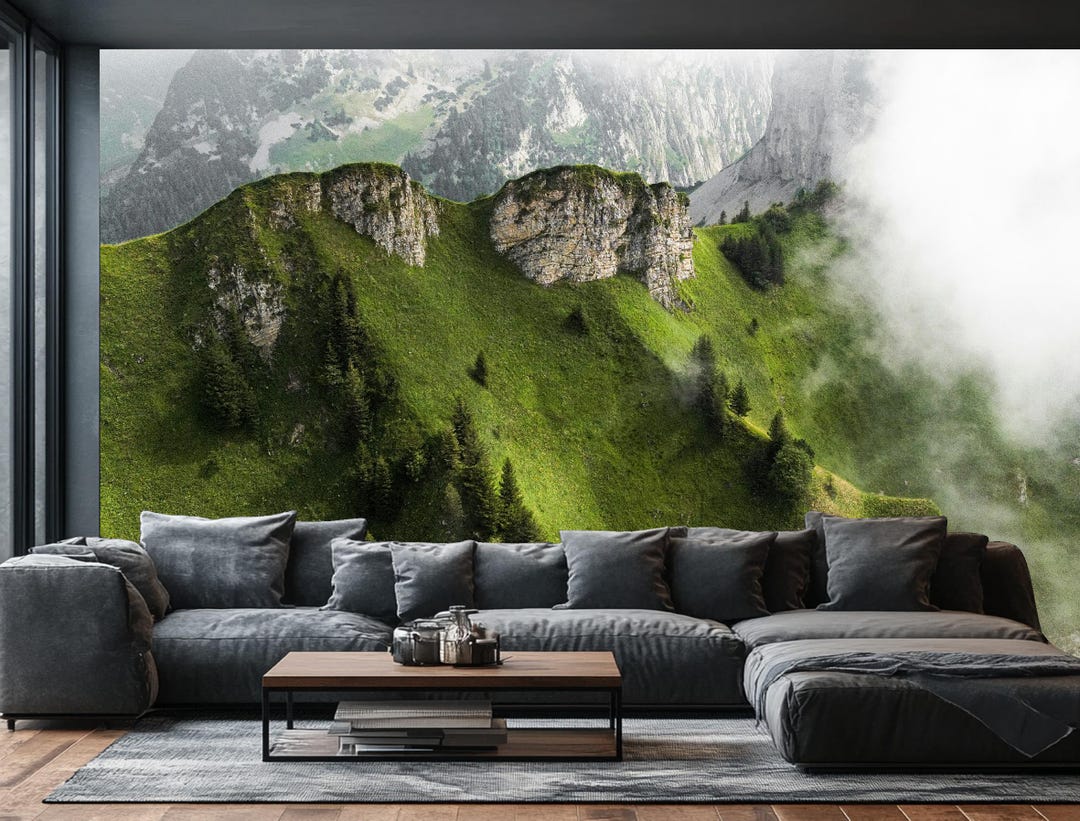Misty Mountain Mural: Self-adhesive Wallpaper, Nature-inspired Wall Art ...