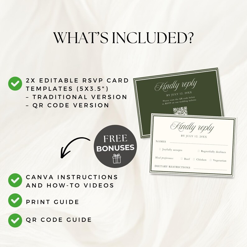 Timeless Green RSVP Card Template, Printable Olive Wedding Reply Card ...