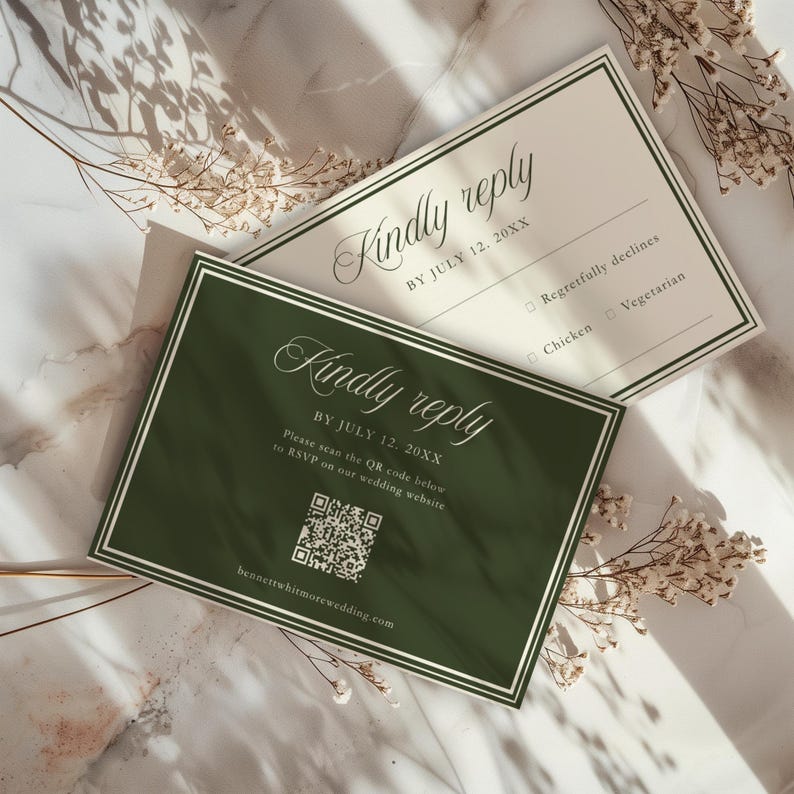 Timeless Green RSVP Card Template, Printable Olive Wedding Reply Card ...