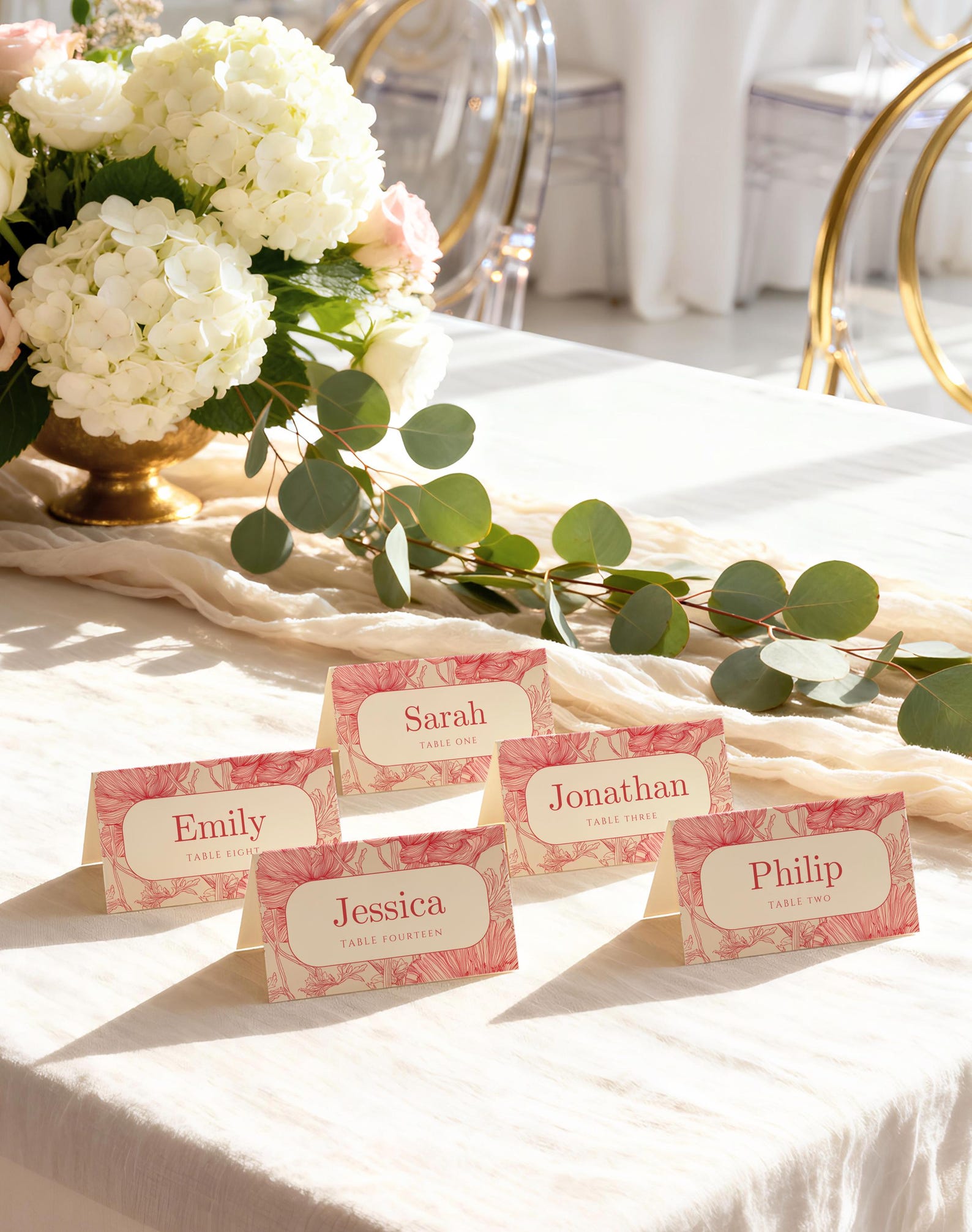 Vintage Red Folded Place Card Template, Tented Printable Name Cards ...