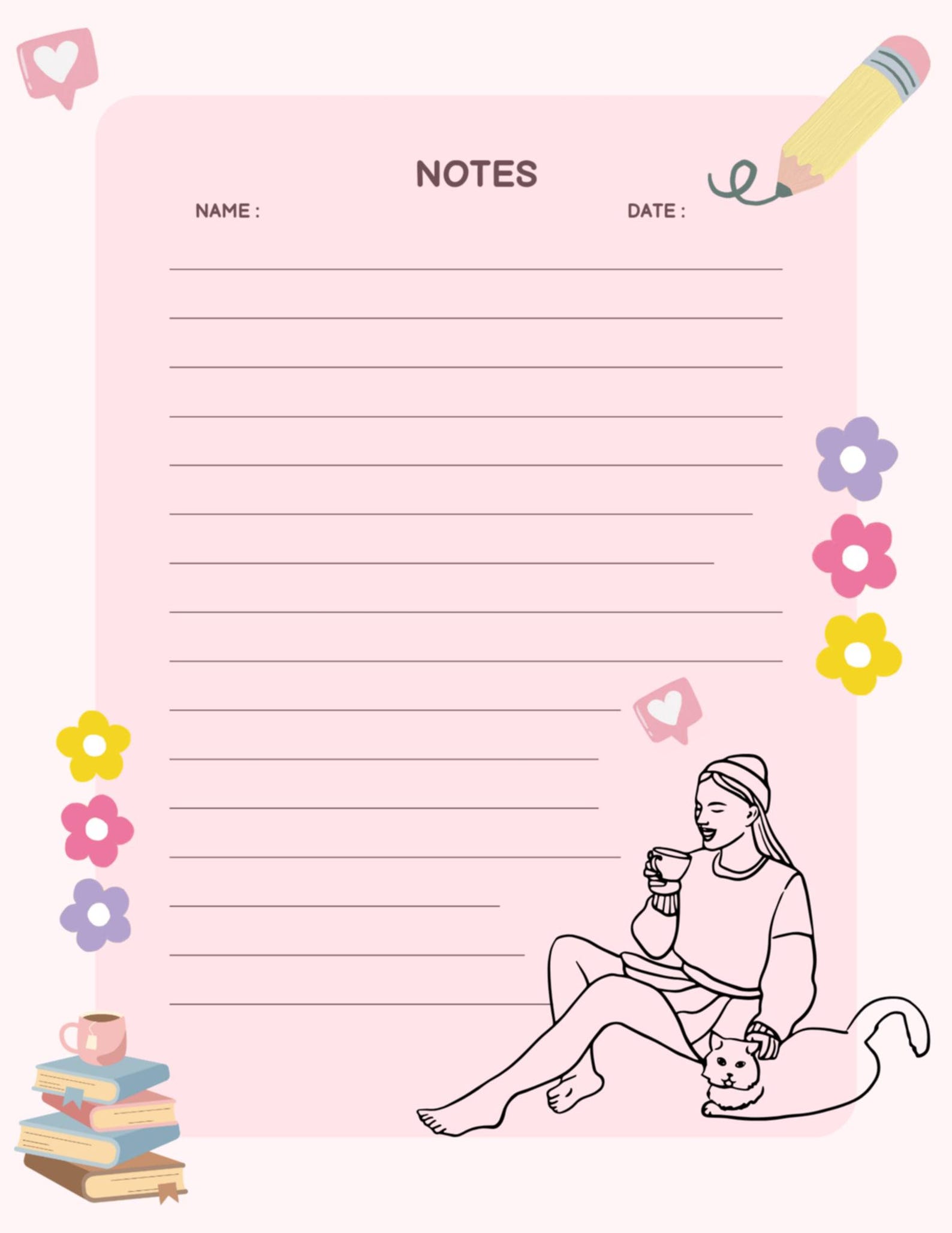 Cute Note-taking Template,pastel Pink Aesthetic ,whimsical and Cozy ...