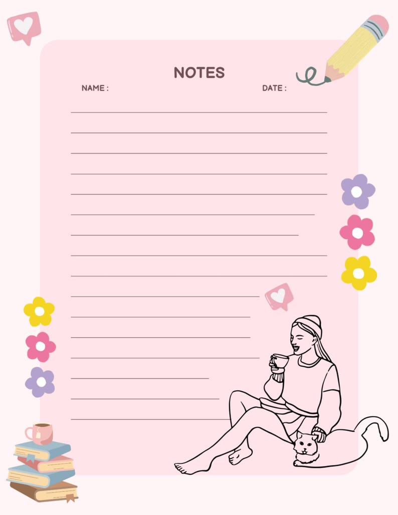 Cute Note-taking Template,pastel Pink Aesthetic ,whimsical and Cozy ...