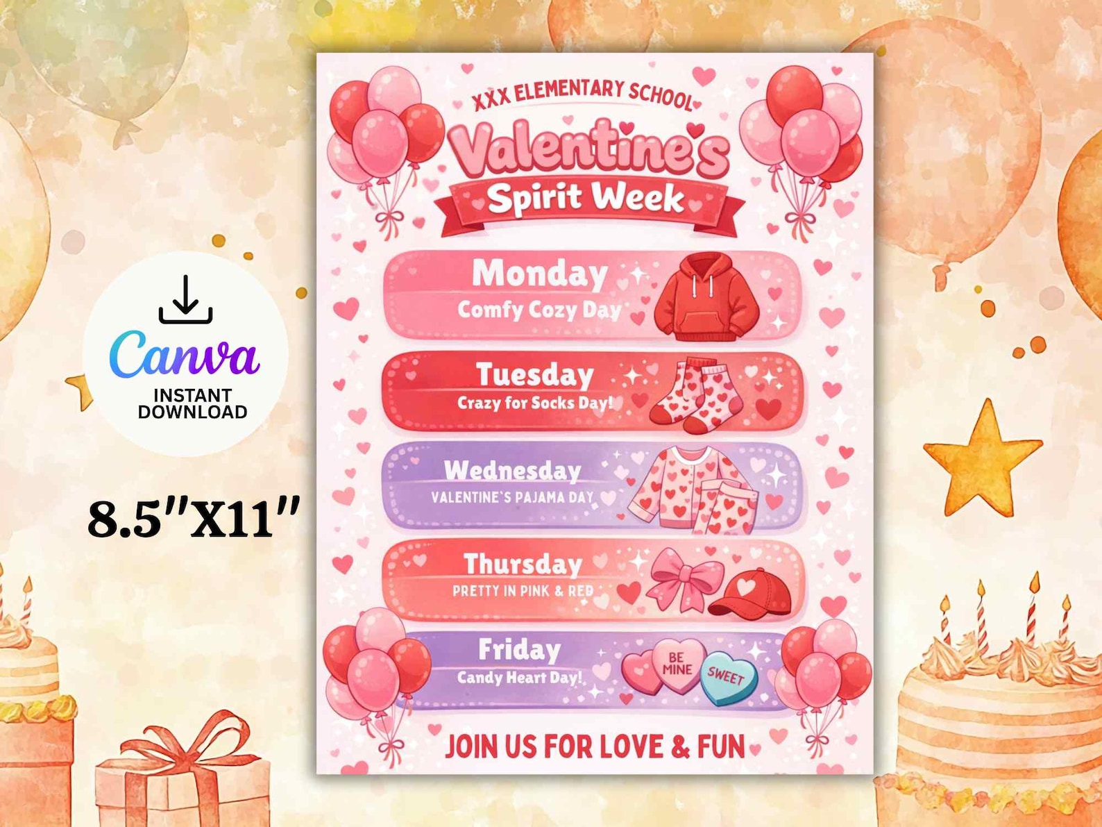 Editable Valentines Day Spirit Week Flyer Canva Template, School Spirit ...