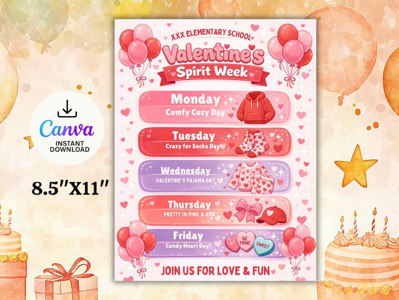 Editable Valentines Day Spirit Week Flyer Canva Template, School Spirit ...