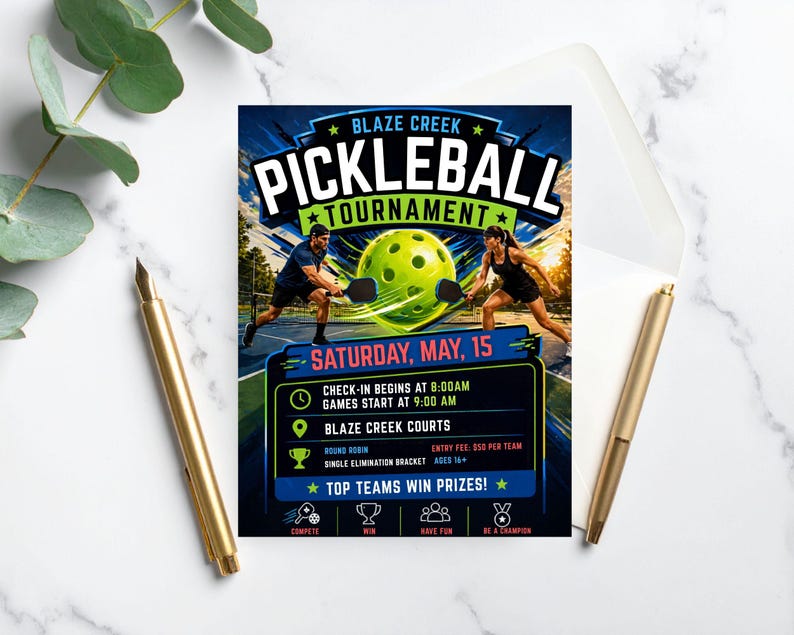 Pickleball Tournament Flyer Template | Editable Canva Sports Event ...