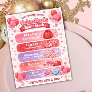Editable Valentines Day Spirit Week Flyer Canva Template, School Spirit ...