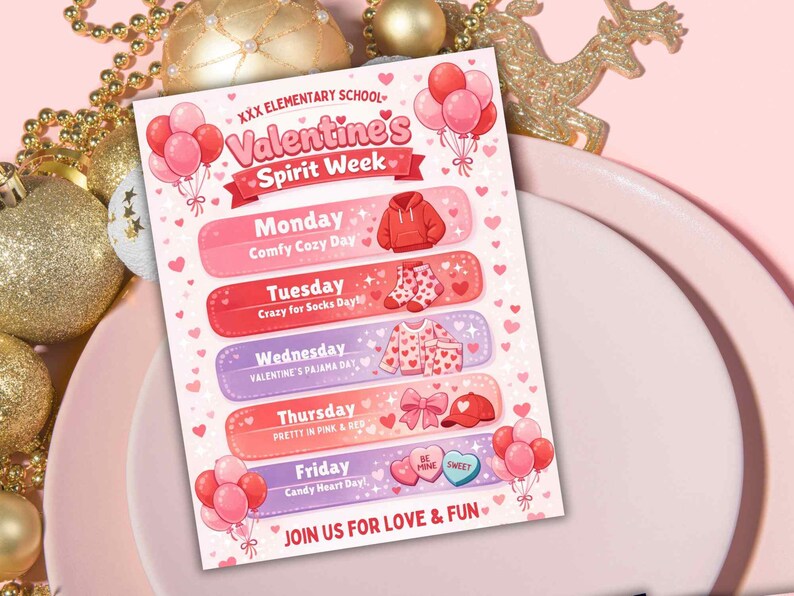 Editable Valentines Day Spirit Week Flyer Canva Template, School Spirit ...