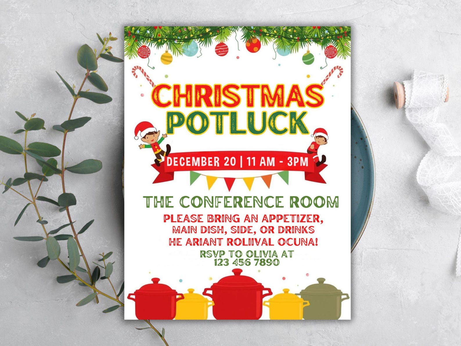 Editable Christmas Potluck Flyer | Holiday Party Invitation (canva ...