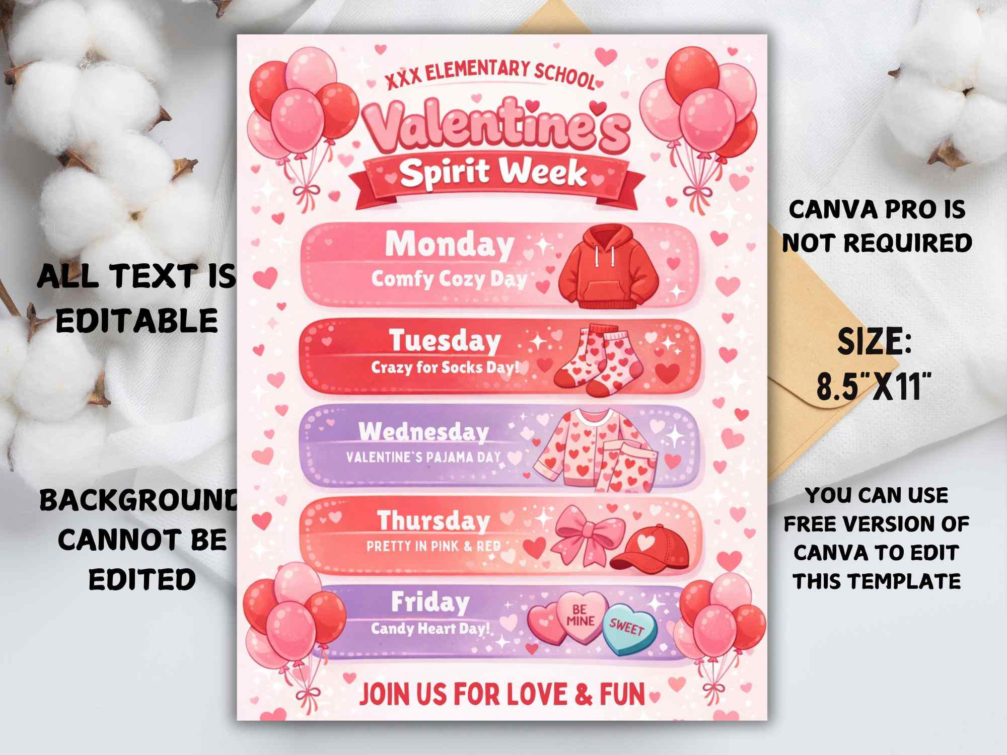 Editable Valentines Day Spirit Week Flyer Canva Template, School Spirit ...
