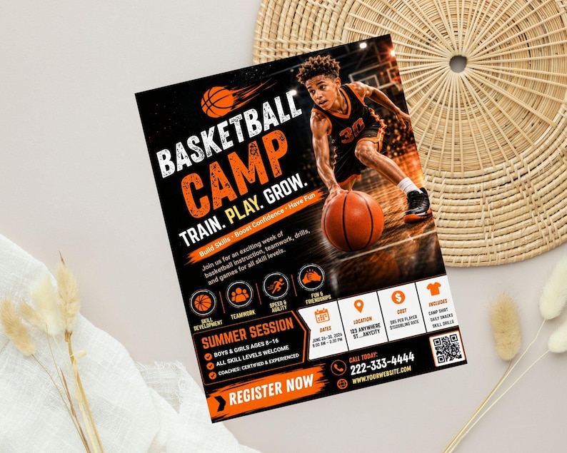 Editable Basketball Camp Flyer Template | Summer Youth Sports ...