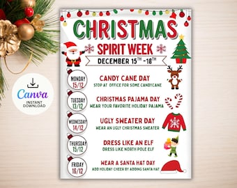 Christmas Spirit Week Flyer: School PTO Events (editable Canva Template ...