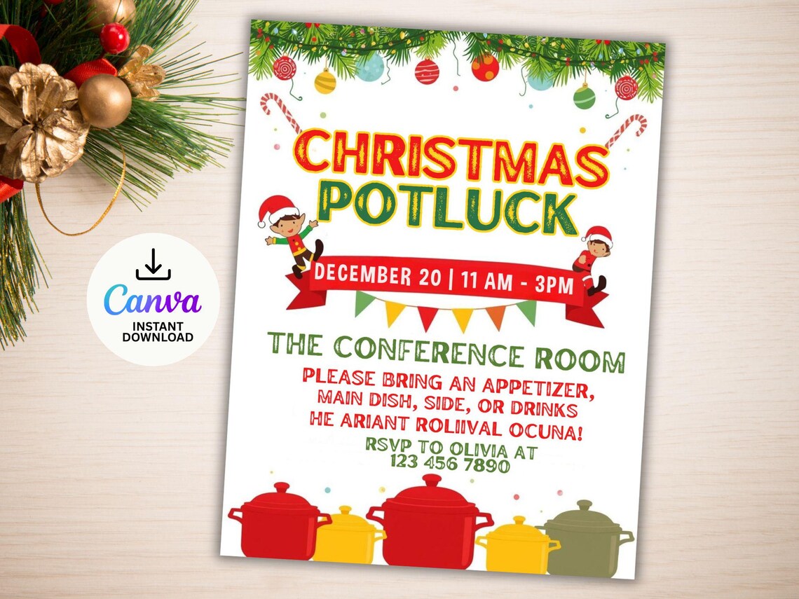 Editable Christmas Potluck Flyer | Holiday Party Invitation (canva ...