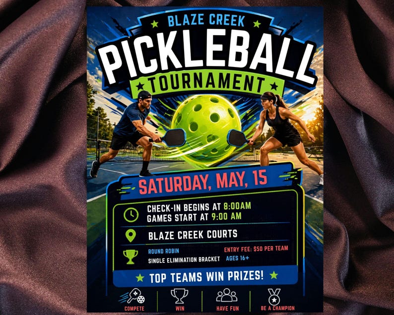 Pickleball Tournament Flyer Template | Editable Canva Sports Event ...