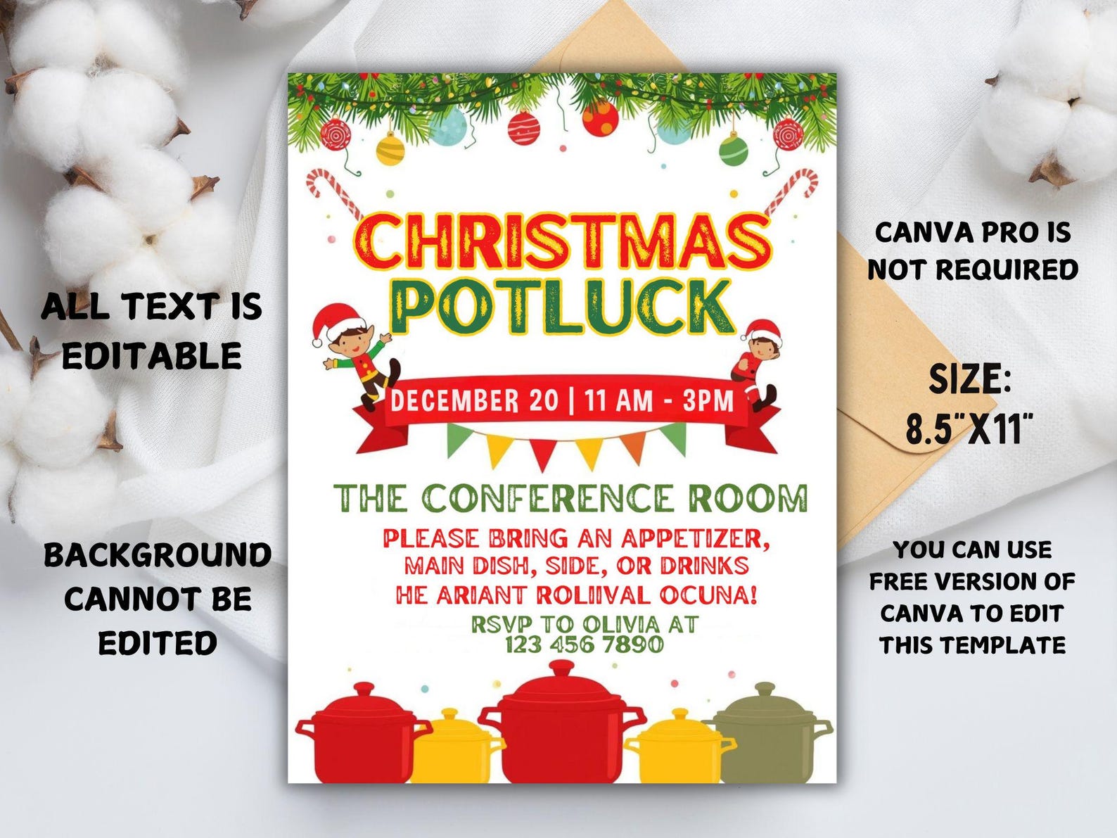 Editable Christmas Potluck Flyer | Holiday Party Invitation (canva ...