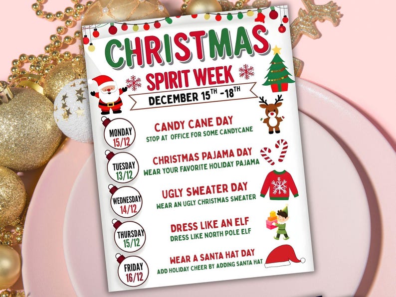 Christmas Spirit Week Flyer: School PTO Events (editable Canva Template ...