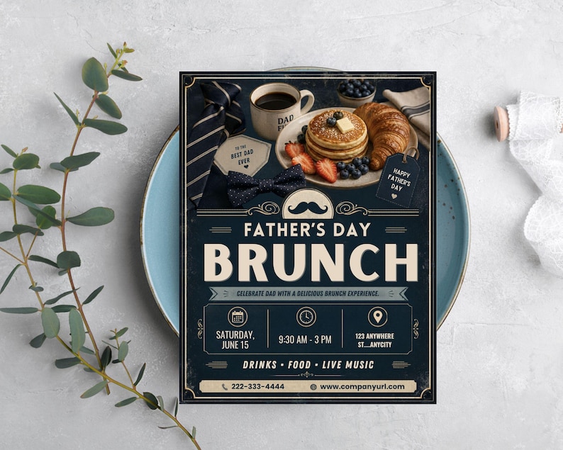 Father's Day Brunch Invitation, Editable Canva Template (8.5x11 Inches ...