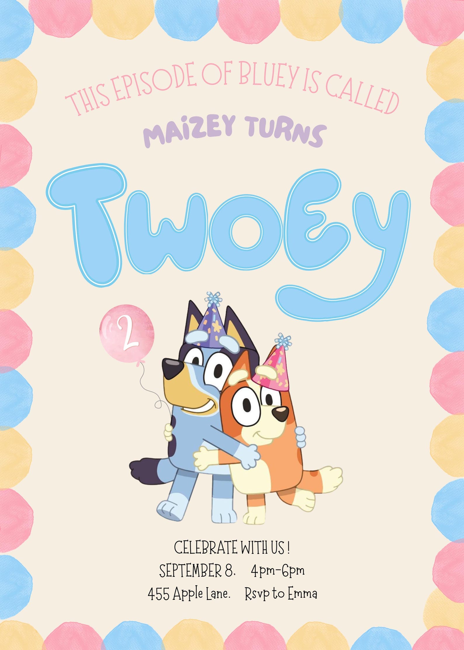 Bluey 2nd Birthday Invitation Girl: Twoey Party, Free Editable Canva ...