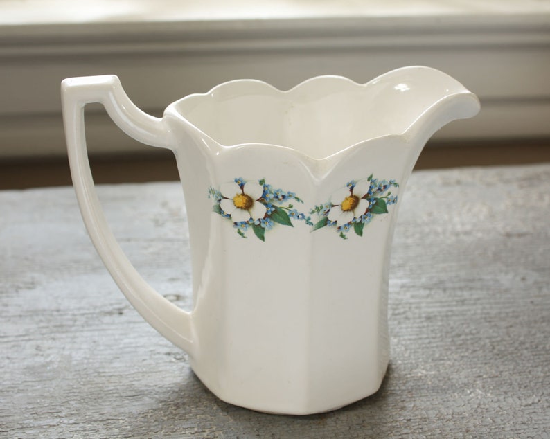 Vintage White Mccoy Scalloped Edge Pitcher With Floral - Etsy