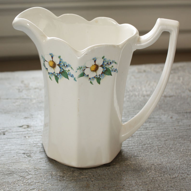 Vintage White Mccoy Scalloped Edge Pitcher With Floral - Etsy