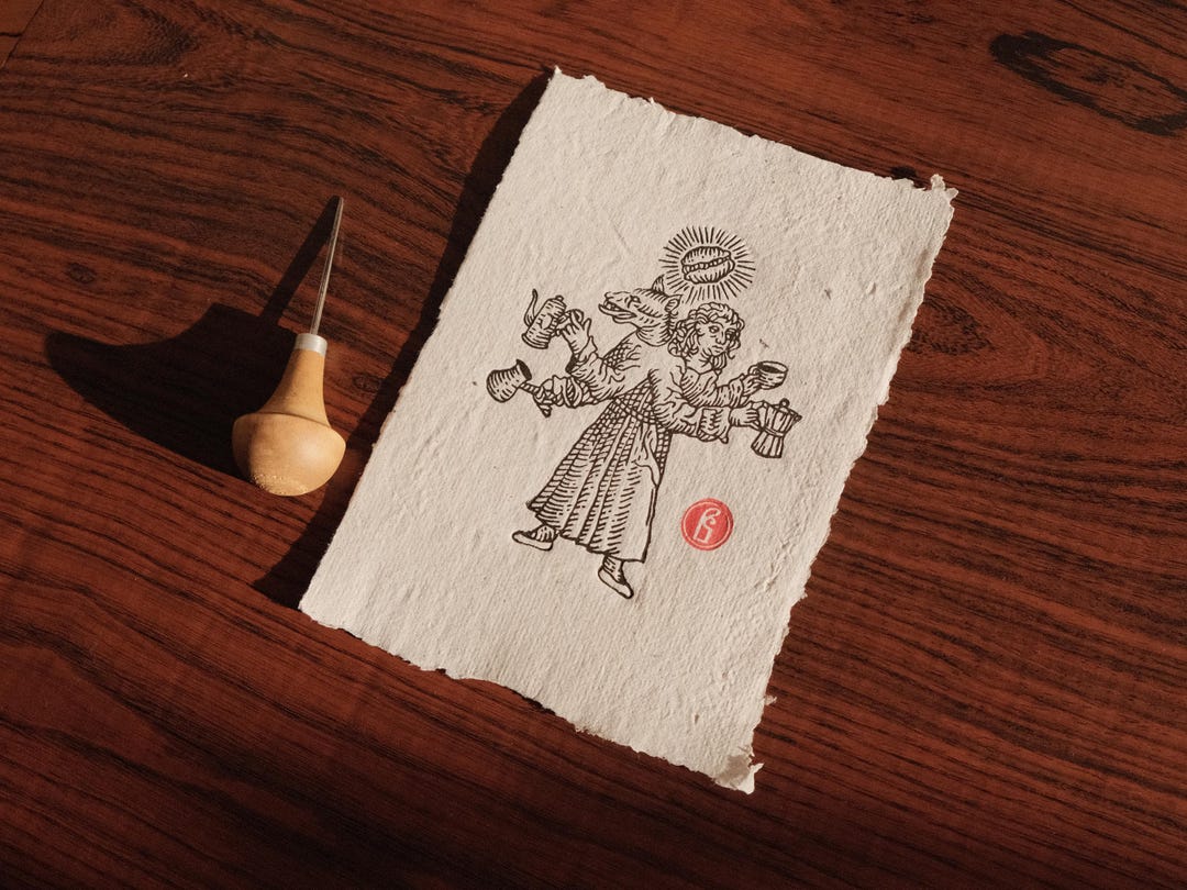 Coffee Passion Linocut Print: Medieval Werewolf Art on Handmade Coffee ...