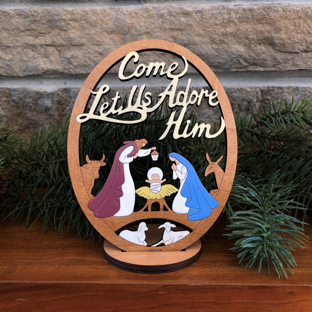 Adore Him Nativity Scene With Stand for Christmas Decor-wood, Laser Cut ...