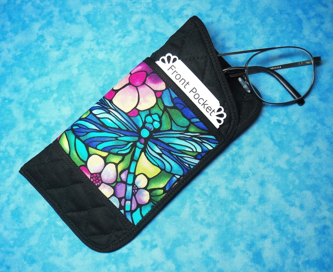 Women Eyeglasses Case Large Glasses Holder With Pockets Quilted Fabric ...