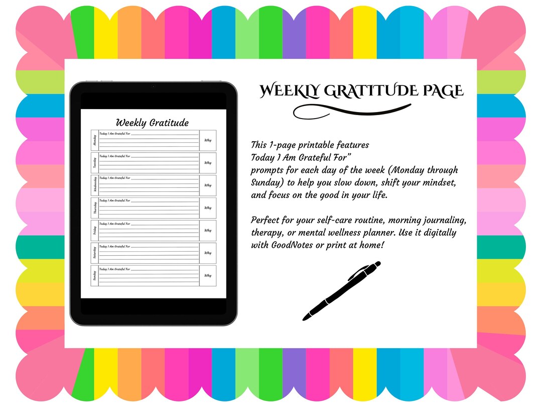 Weekly Gratitude Journal Printable PDF | Self Care Journal, Mindfulness ...