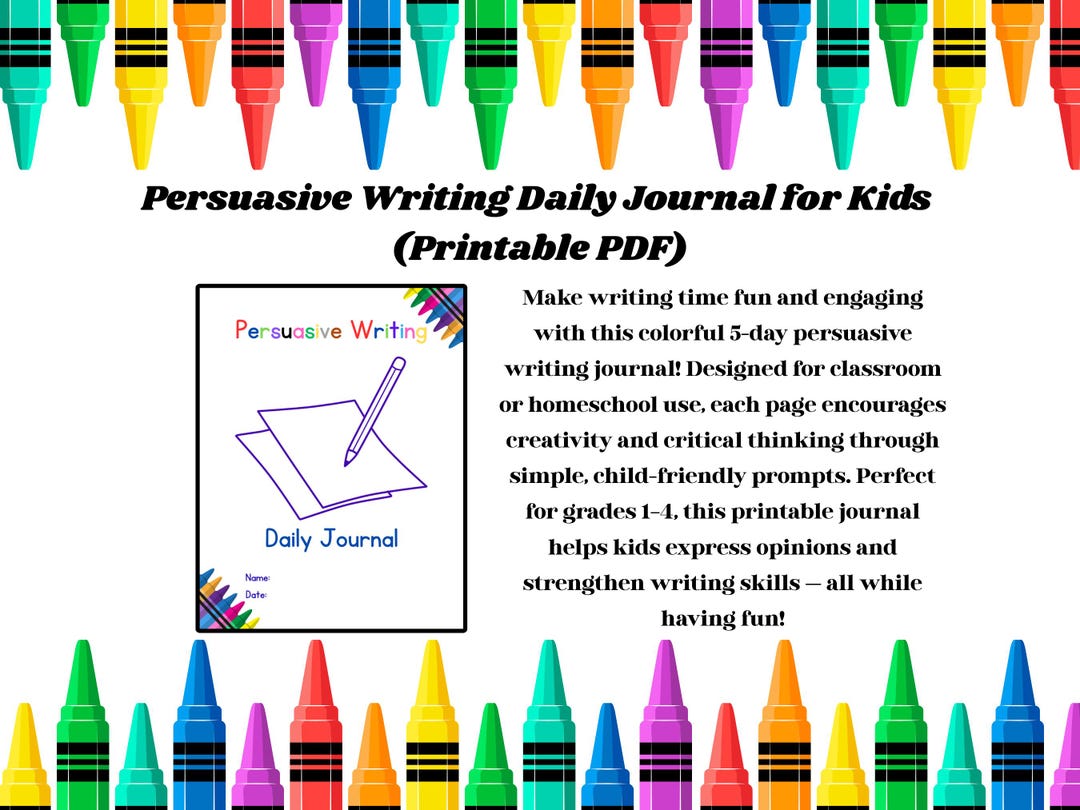 Kids Persuasive Writing Journal: Daily Prompts, Grades 1-4 (printable ...