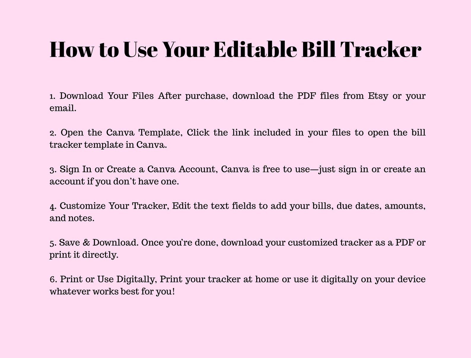 Monthly Bill Tracker Editable PDF. Printable Budget Planner. Canva ...
