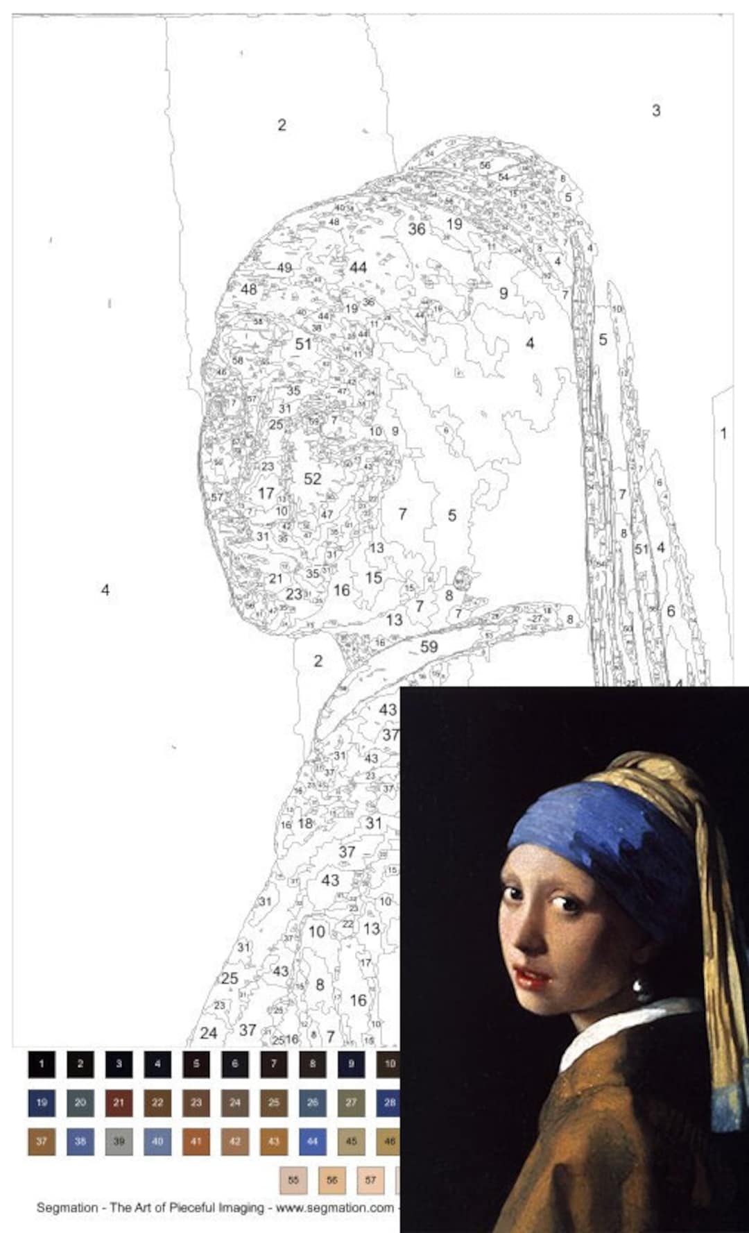 Girl With a Pearl Earring Printable Paint by Number Pattern by Johannes ...