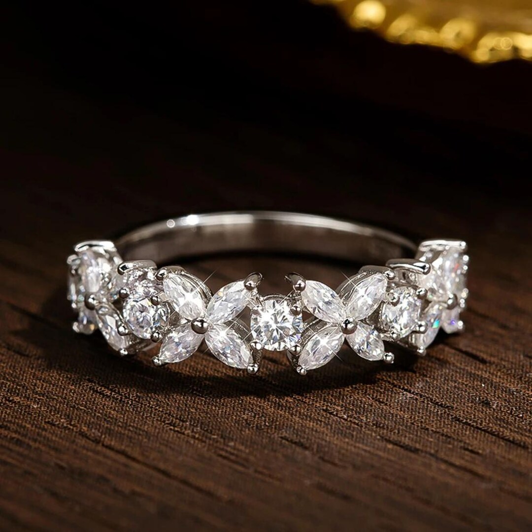 Sterling Silver Moissanite Butterfly Ring, Marquise Round Eternity Band ...