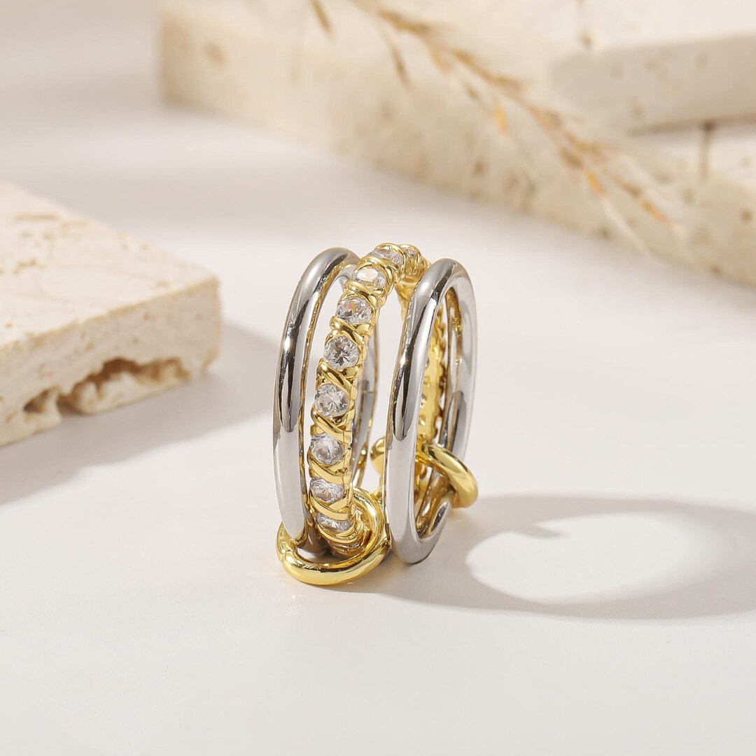 14K Solid Gold Eternity X Multi Link Connected Ring, Circle Plain ...