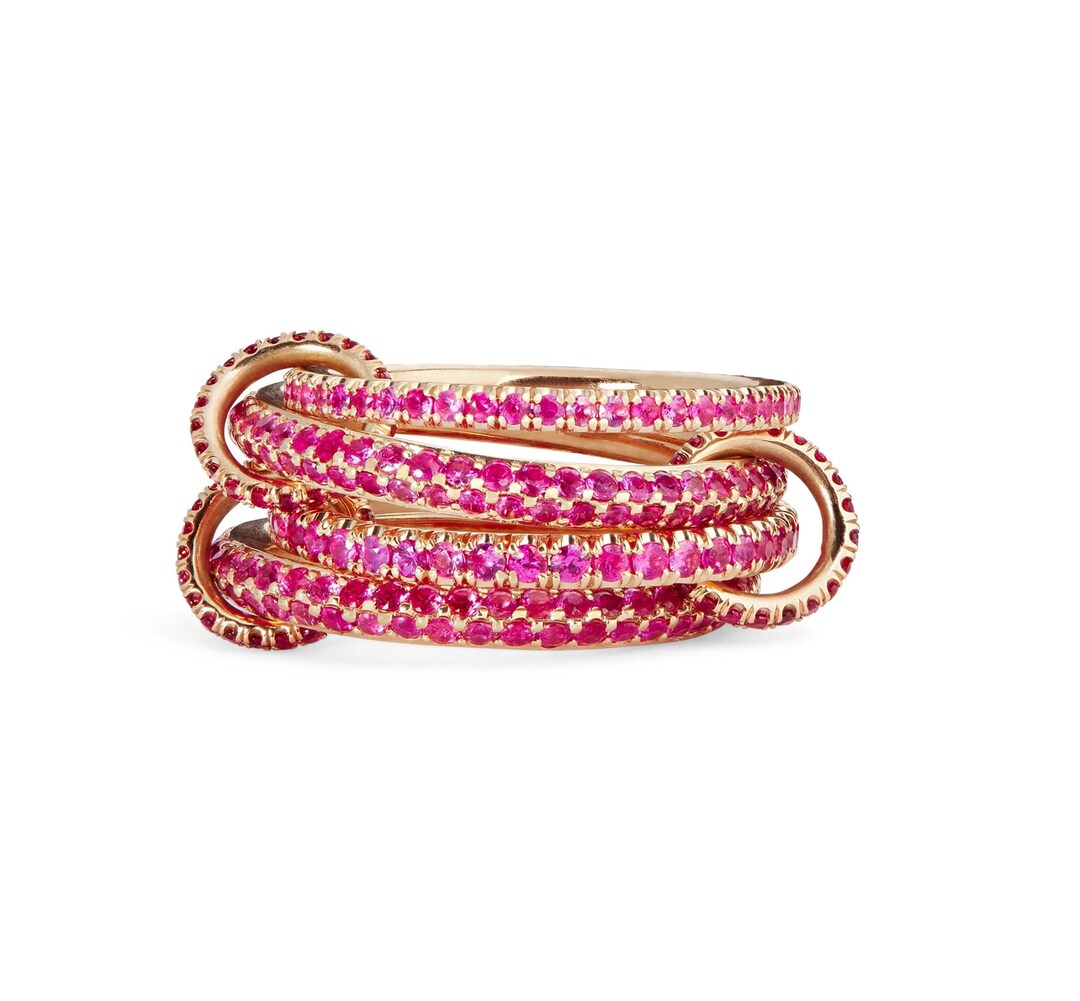 Pink Sapphire CZ Four Full Eternity Band Ring, Silver Interlocking ...