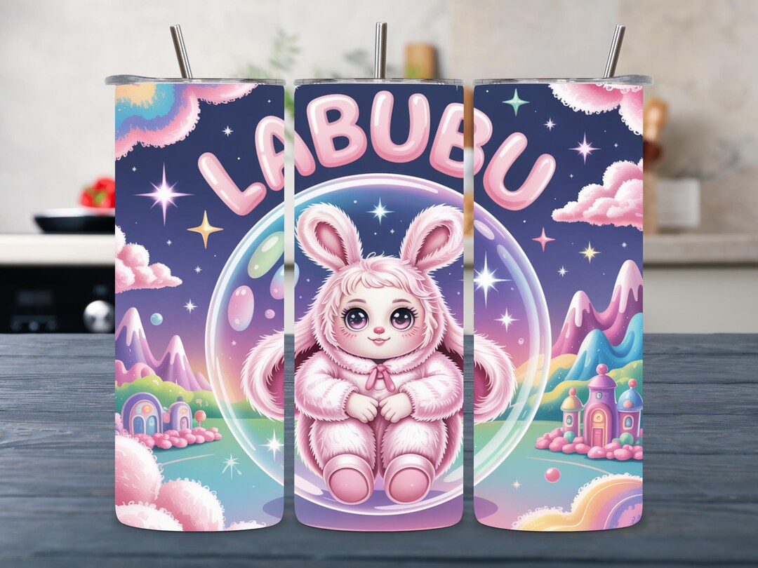 Labubu 20oz Skinny Tumbler Wrap PNG, Cute Pink Cartoon Character ...