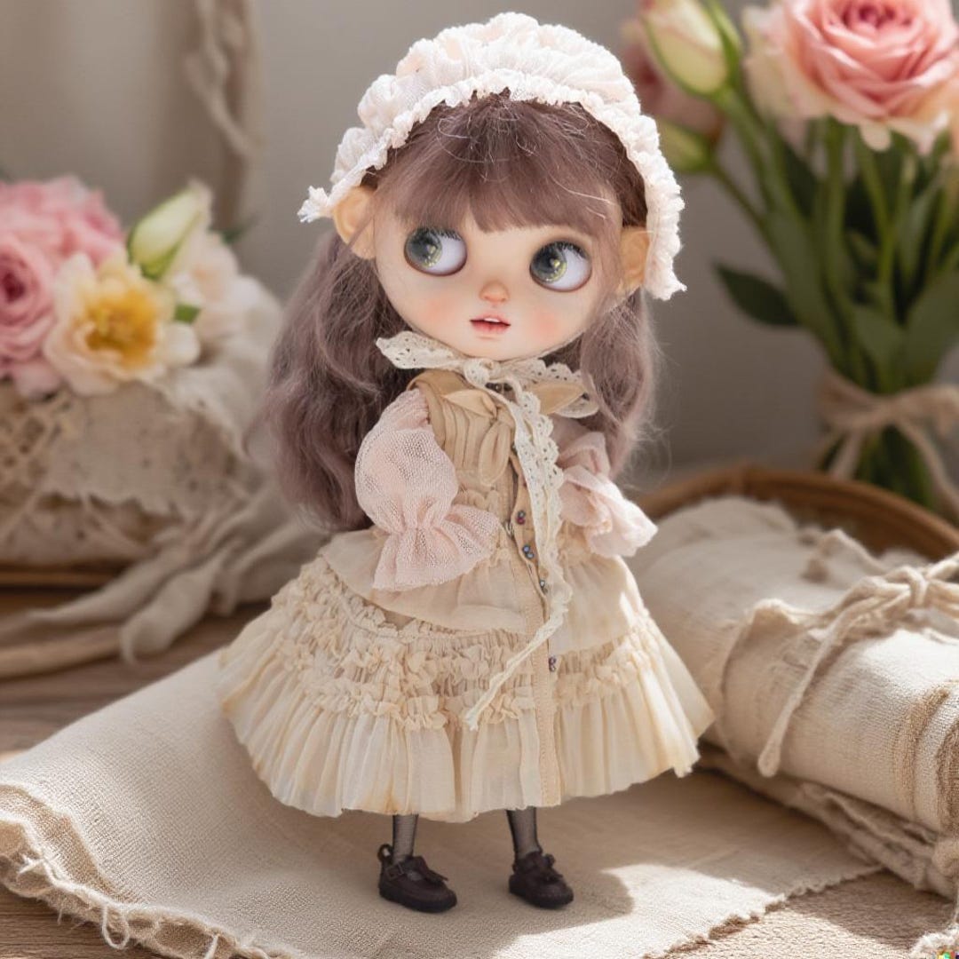 Handmade Blythe Doll Lace Dress: Tea-dyed Cottagecore Outfit - Etsy
