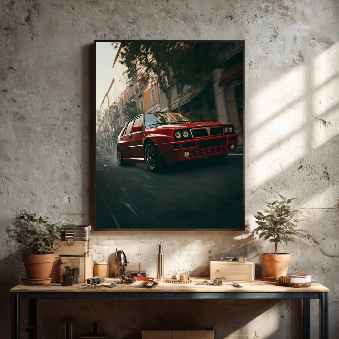 Red Delta Rally Car Wall Art, Classic Car Digital Poster, Printable ...