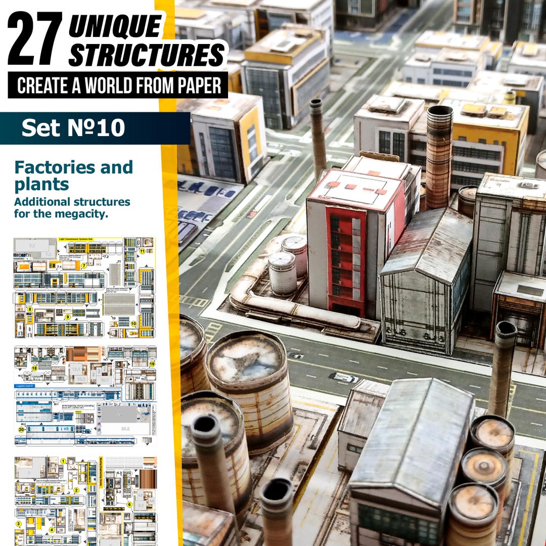 Paper Factories, Paper City, Paper Model, City-builder Part 10 - Etsy